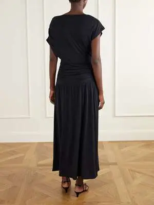 LA LIGNE Milla Draped Cotton-blend Jersey Maxi Dress