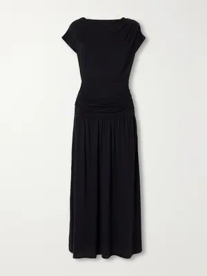 LA LIGNE Milla Draped Cotton-blend Jersey Maxi Dress - Black