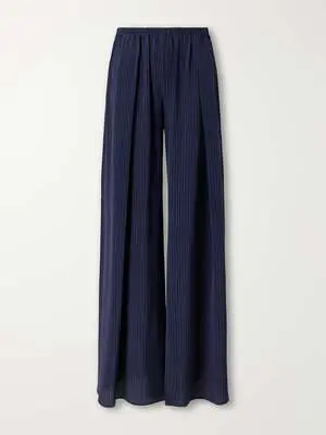 LA LIGNE Striped Silk-satin Wide-leg Pants - Navy