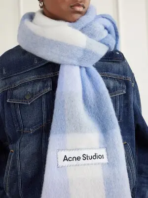 Acne Studios Fringed Checked Brushed-knit Scarf - Blue
