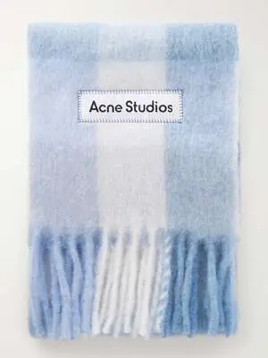 Acne Studios Fringed Checked Brushed-knit Scarf - Light Blue