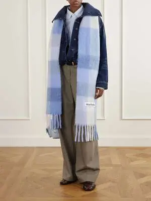 Acne Studios Fringed Checked Brushed-knit Scarf
