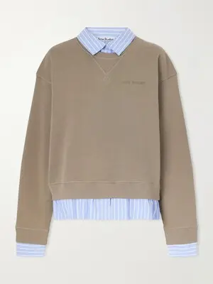 Acne Studios Layered Striped Poplin-trimmed Cotton-fleece Sweatshirt - Neutrals