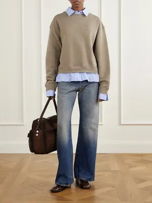 Acne Studios Layered Striped Poplin-trimmed Cotton-fleece Sweatshirt - Neutrals