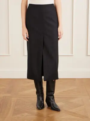NILI LOTAN Mariha Wool-twill Midi Skirt - Gray