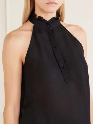 NILI LOTAN Daniella Halter Silk-georgette Blouse