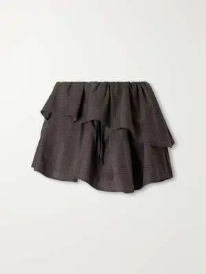 Acne Studios Checked Logo-embroidered Wool-blend Mini Skirt - Brown
