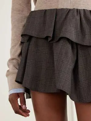 Acne Studios Checked Logo-embroidered Wool-blend Mini Skirt