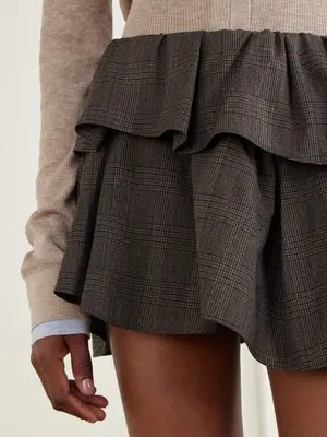 Acne Studios Checked Logo-embroidered Wool-blend Mini Skirt - Brown
