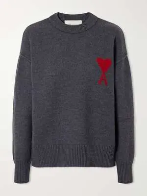 AMI Paris Adc Intarsia Wool Sweater - Dark Gray