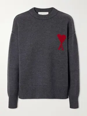 AMI Paris Adc Intarsia Wool Sweater Gray