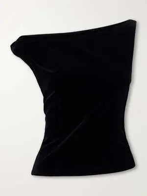 RÓHE Draped Cotton-velvet Top - Black