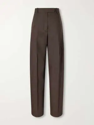 RÓHE Daria Pleated Virgin Wool Straight-leg Pants - Brown