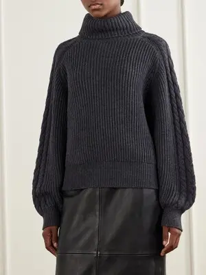 JOSEPH Alodina Ribbed Wool Turtleneck Sweater - Gray