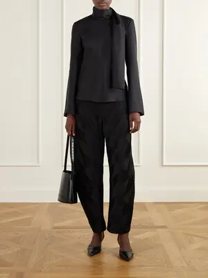RÓHE Plissé Satin Tapered Pants