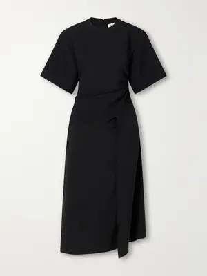 RÓHE Gathered Crepe Midi Dress - Black