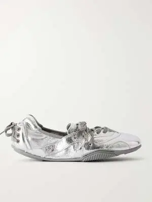 Acne Studios Lace-up Suede And Leather Ballet Flats - Silver