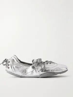 Acne Studios Lace-up Suede And Leather Ballet Flats - Silver