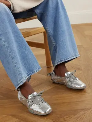 Acne Studios Lace-up Suede And Leather Ballet Flats