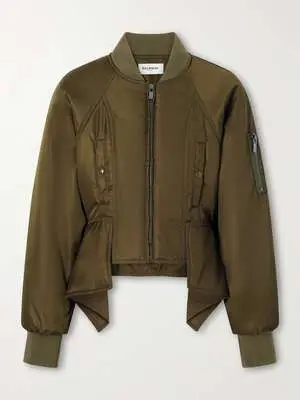 Balmain Paneled Cropped Satin Jacket - Army Green