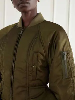 Balmain Paneled Cropped Satin Jacket - Army Green