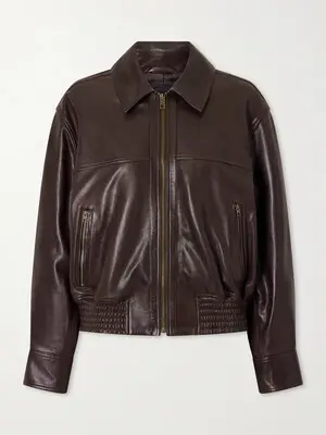 NILI LOTAN Aime Leather Bomber Jacket - Brown