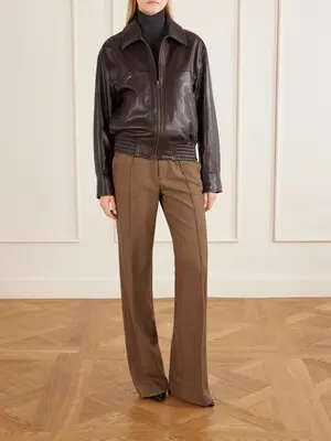 NILI LOTAN Aime Leather Bomber Jacket - Brown