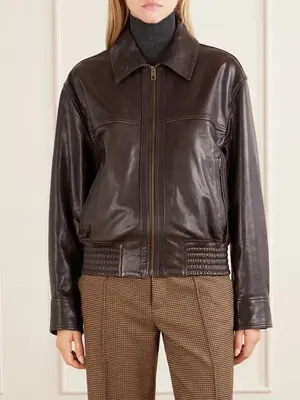 NILI LOTAN Aime Leather Bomber Jacket - Brown