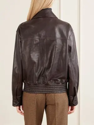 NILI LOTAN Aime Leather Bomber Jacket - Brown