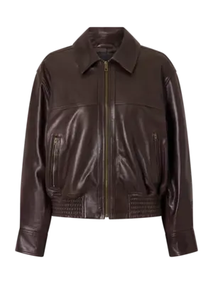 NILI LOTAN Aime Leather Bomber Jacket - Brown