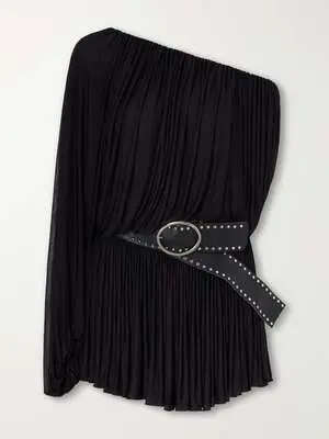 Christopher Esber Bayamo Belted One-shoulder Mesh Mini Dress