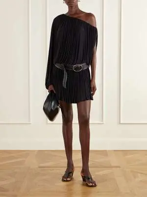 Christopher Esber Bayamo Belted One-shoulder Mesh Mini Dress