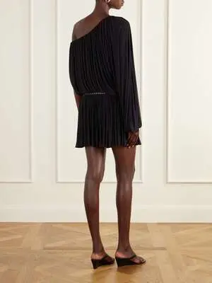 Christopher Esber Bayamo Belted One-shoulder Mesh Mini Dress