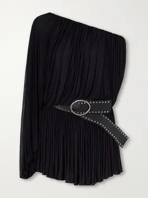 Christopher Esber Bayamo Belted One-shoulder Mesh Mini Dress - Black