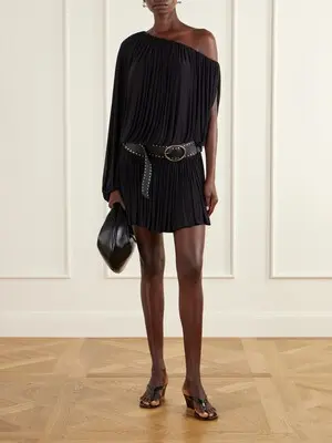 Christopher Esber Bayamo Belted One-shoulder Mesh Mini Dress