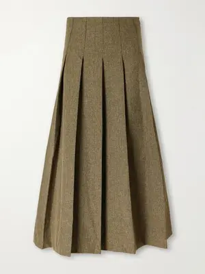 RÓHE Pleated Grain De Poudre Midi Skirt - Green