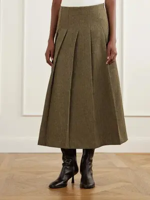 RÓHE Pleated Grain De Poudre Midi Skirt - Green