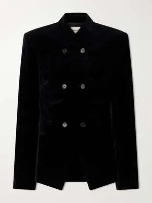 Khaite Rolo Velvet Cotton-blend Double-breasted Blazer - Black