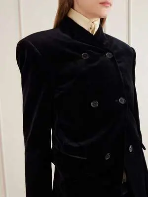Khaite Rolo Velvet Cotton-blend Double-breasted Blazer