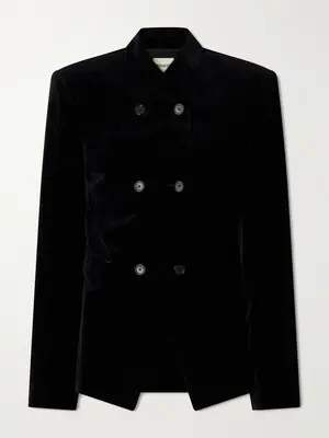 Khaite Rolo Velvet Cotton-blend Double-breasted Blazer - Black