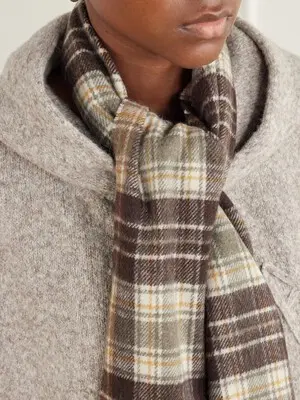 Acne Studios Logo-embroidered Fringed Checked Cashmere And Wool-blend Scarf - Green