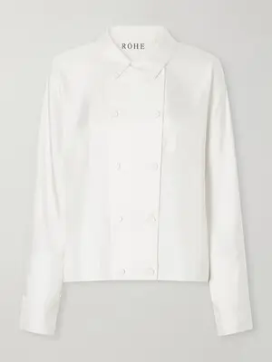 RÓHE Double-breasted Silk-satin Blouse Neutrals