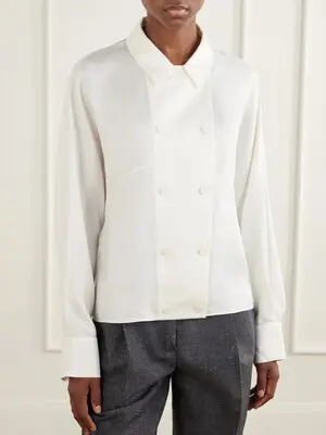 RÓHE Double-breasted Silk-satin Blouse - Neutrals