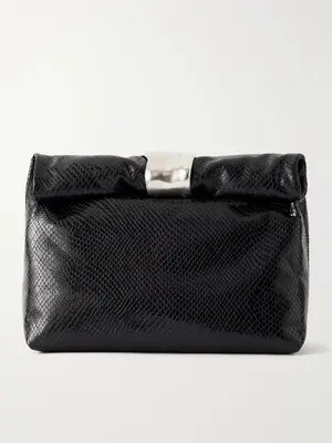 Staud Snake-effect Leather Clutch - Black