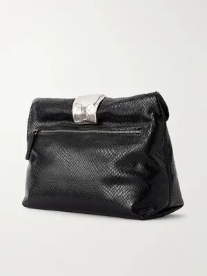 Staud Snake-effect Leather Clutch