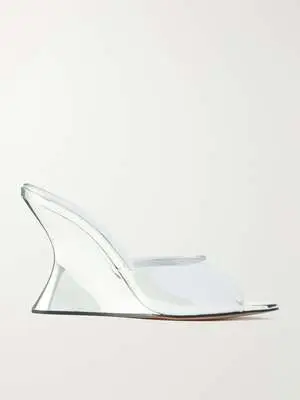 AQUAZZURA Bisous 95 Metallic Leather Wedge Sandals - Silver