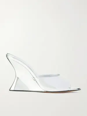 AQUAZZURA Bisous 95 Metallic Leather Wedge Sandals - Silver