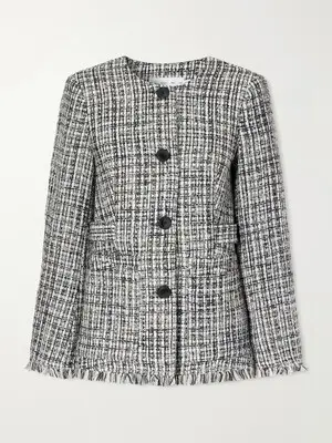 Proenza Schouler White Label Aurelia Fringed Checked Tweed Jacket - Gray