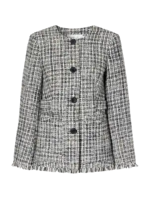 Proenza Schouler White Label Aurelia Fringed Checked Tweed Jacket - Gray