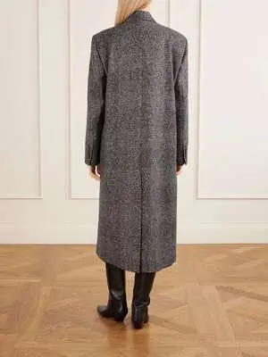 NILI LOTAN Edmond Double-breasted Checked Wool-blend Long Coat